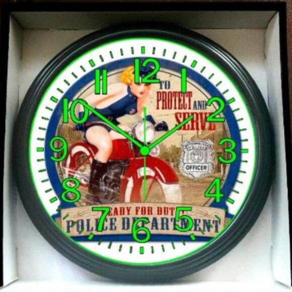 Wall Decor | Retro Police Garage Pinup Glow In The Dark Wall Clock New ...